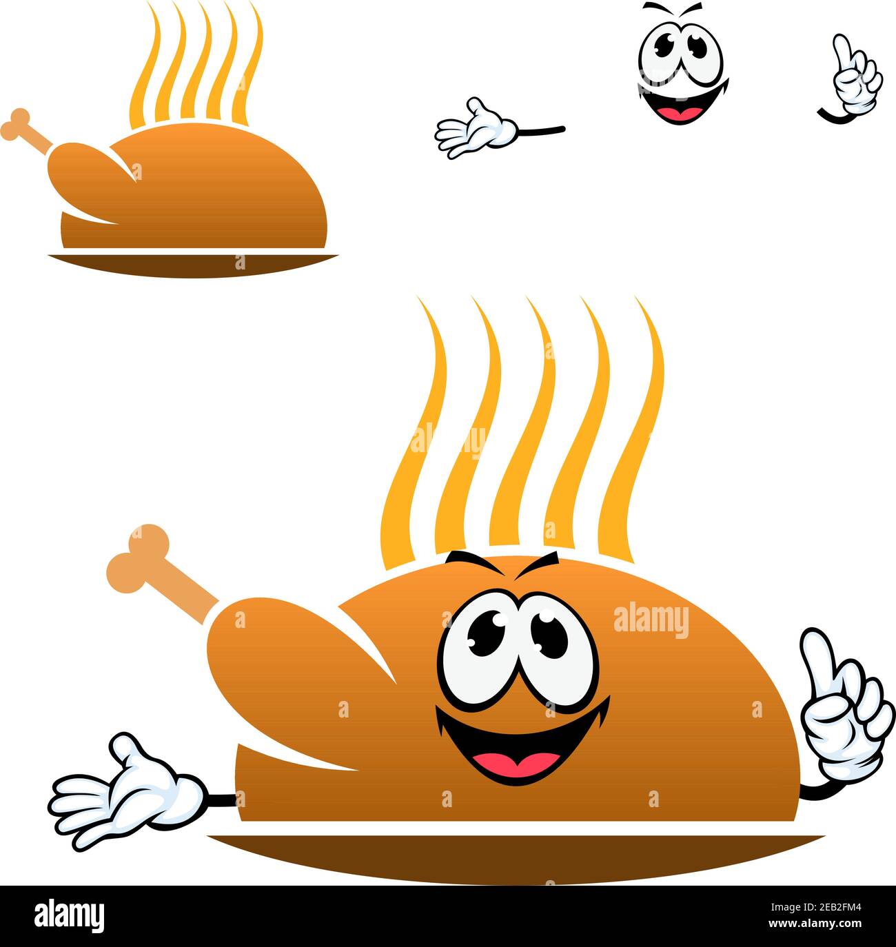Personnage de poulet rôti de dessin animé avec croûte dorée et vapeur ...