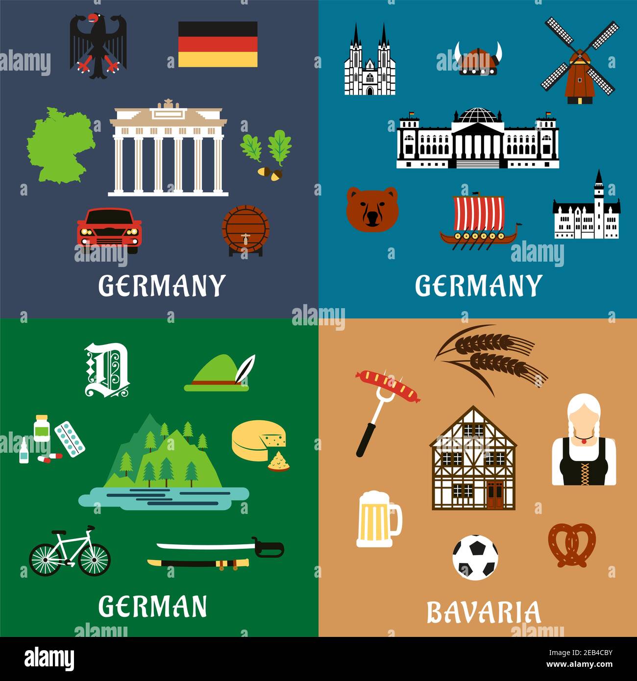 L'Allemagne voyage et la culture plate icônes avec l'architecture ...