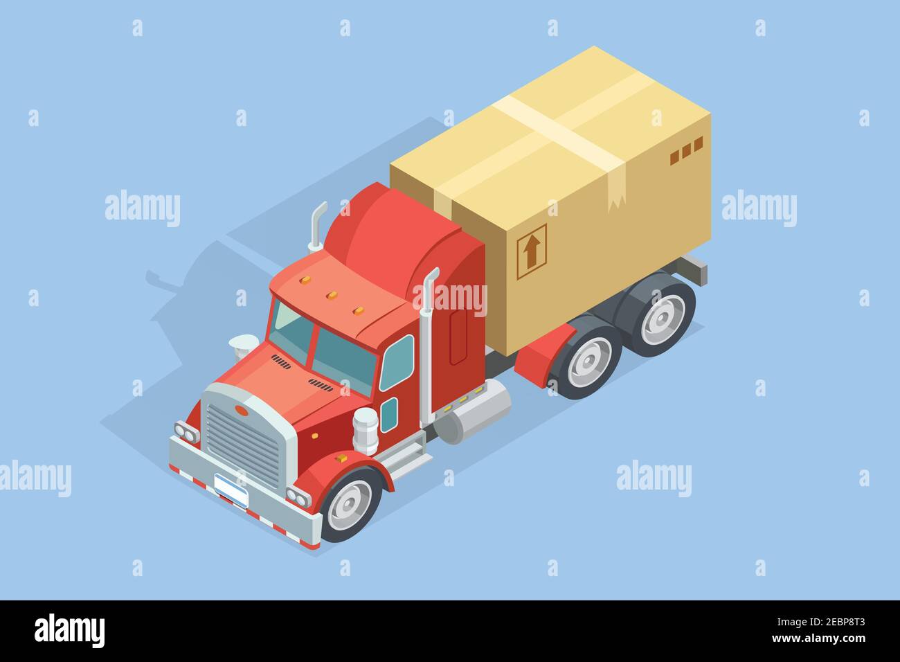 Gabarit isométrique pour camion lourd avec emballage en carton sur fond ...