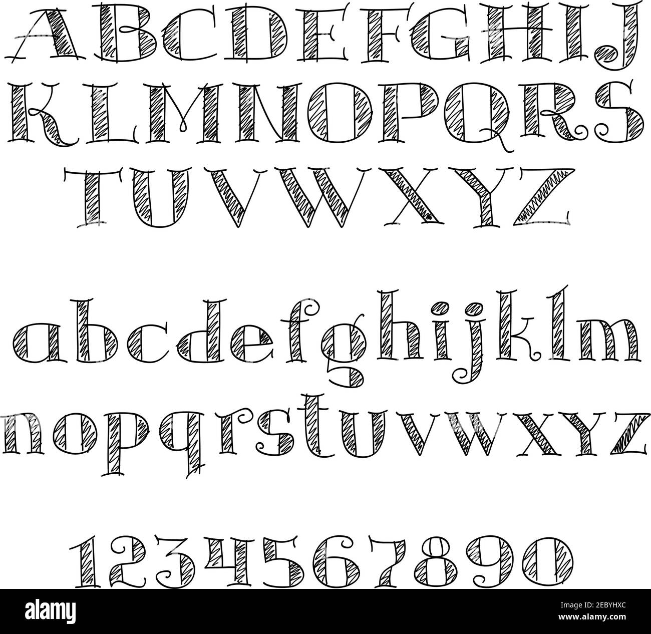 Police des lettres de l'alphabet avec des lettres décoratives hachurées ...