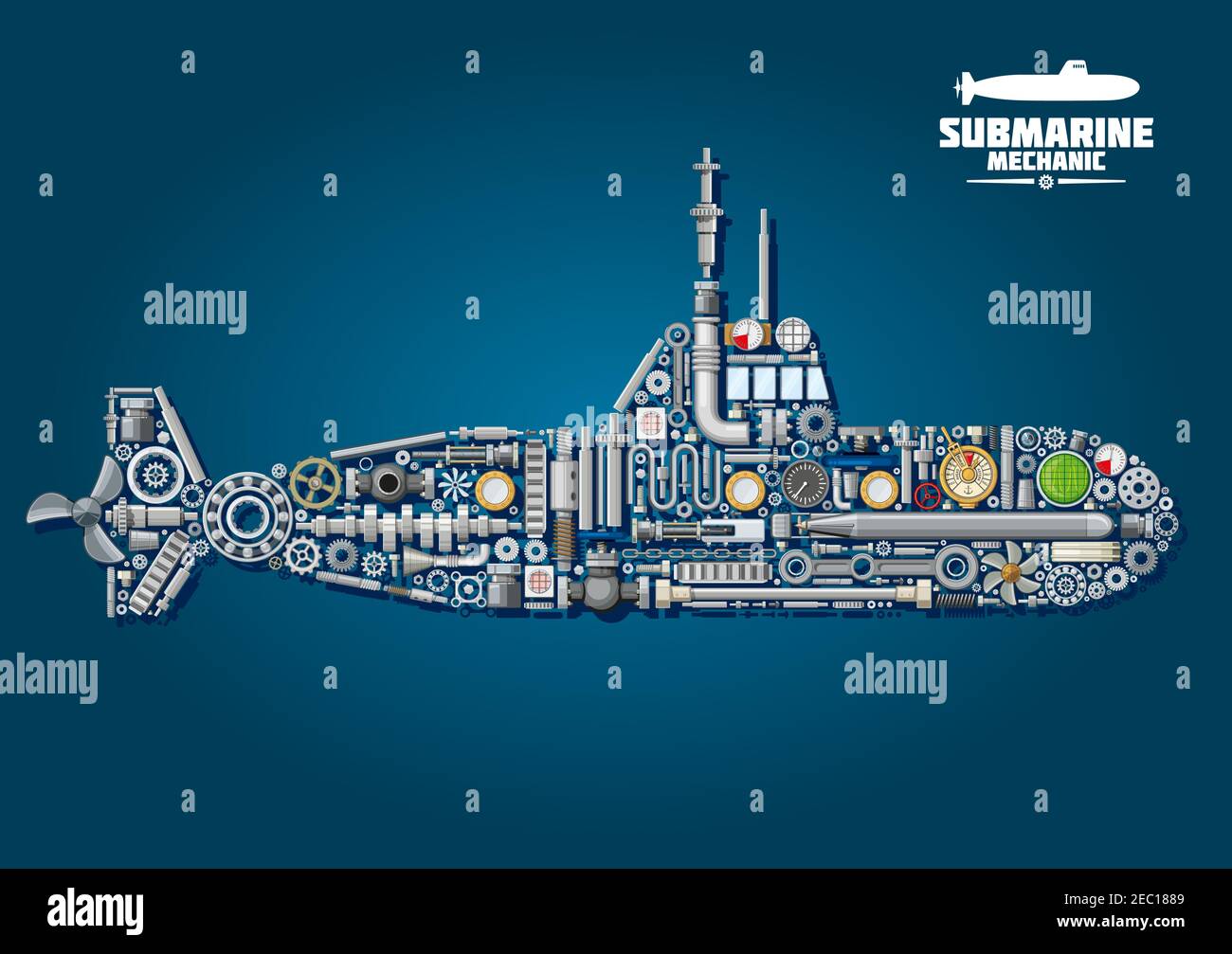 Schéma de mécanique sous-marin avec navire de guerre sous-marin composé ...
