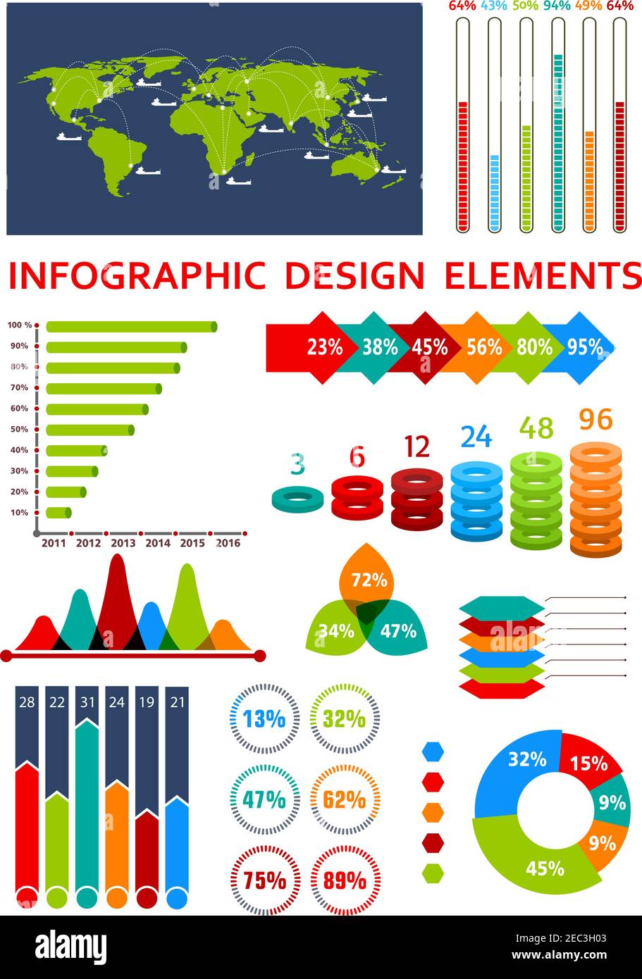 Symboles graphiques colorés avec itinéraires d'expédition et icônes de ...
