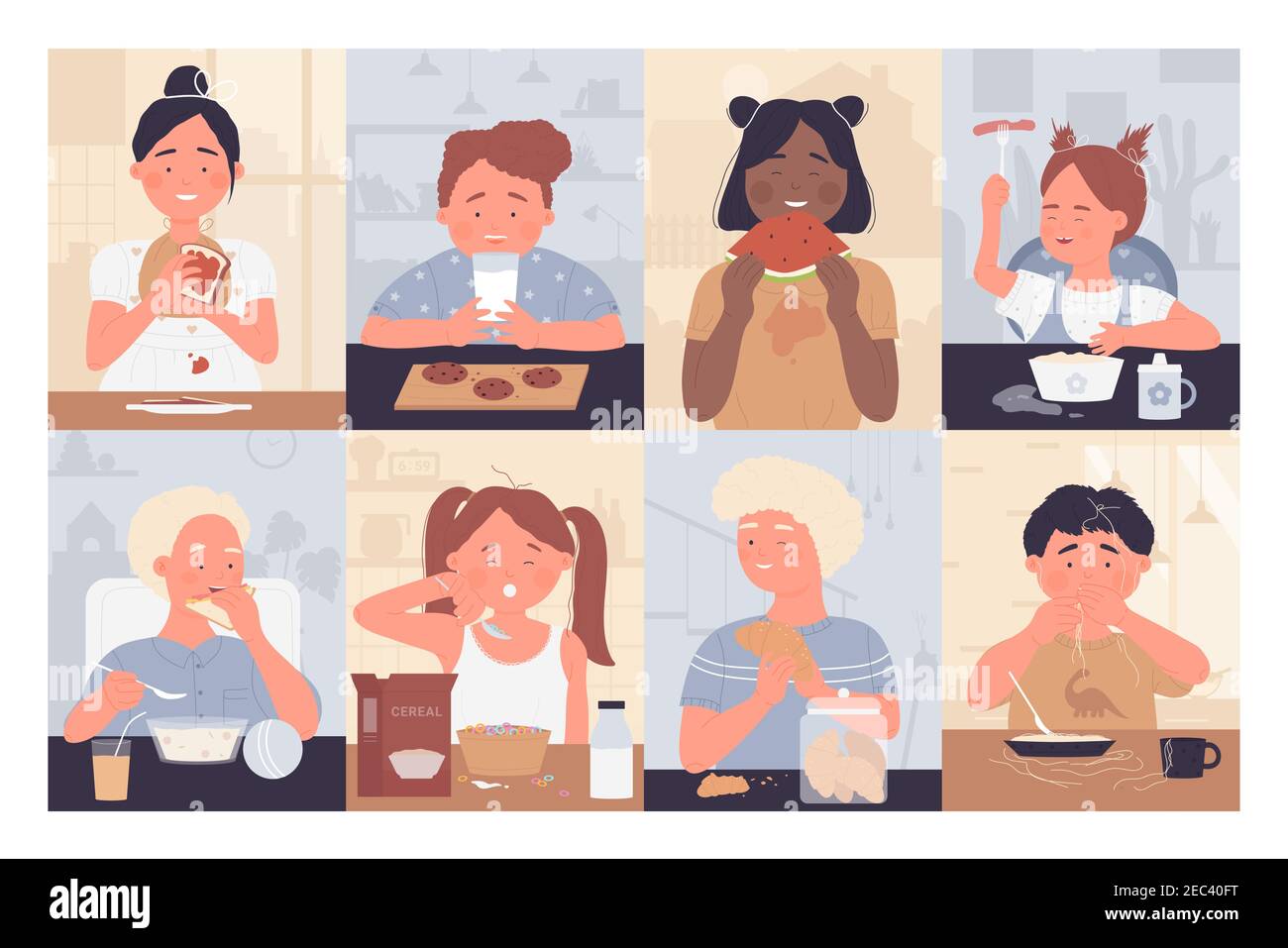 Ensemble d'illustrations vectorielles pour les repas des enfants ...
