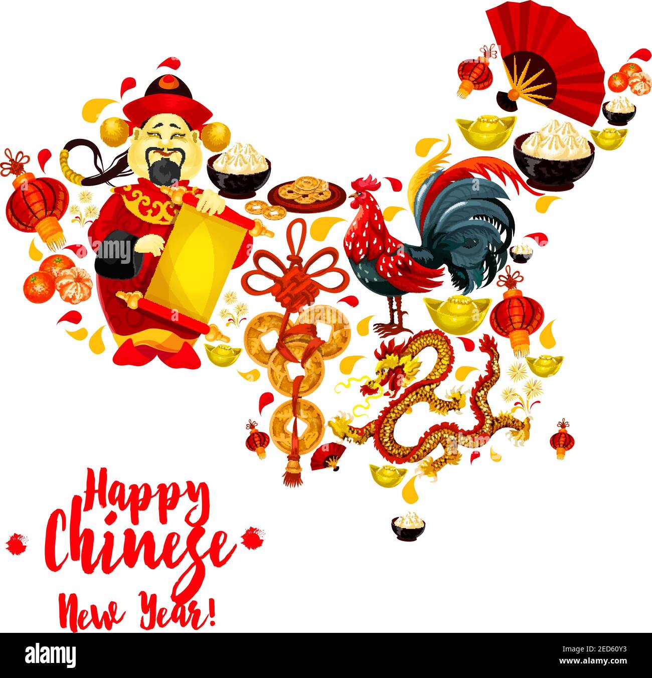Carte de la Chine composée de symboles du nouvel an chinois. Coq ...