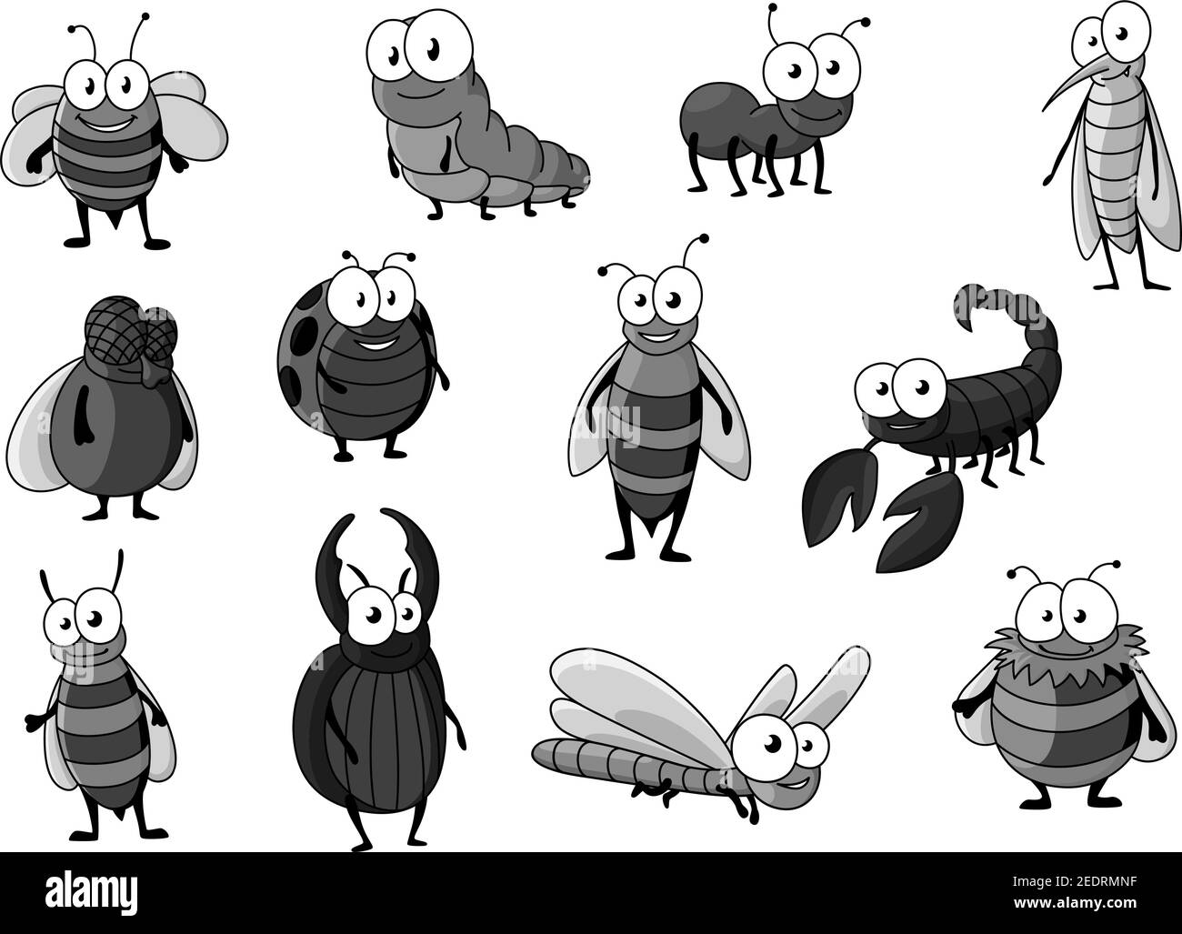 Icônes de vecteurs insectes et insectes. Ensemble de dessins animés d ...