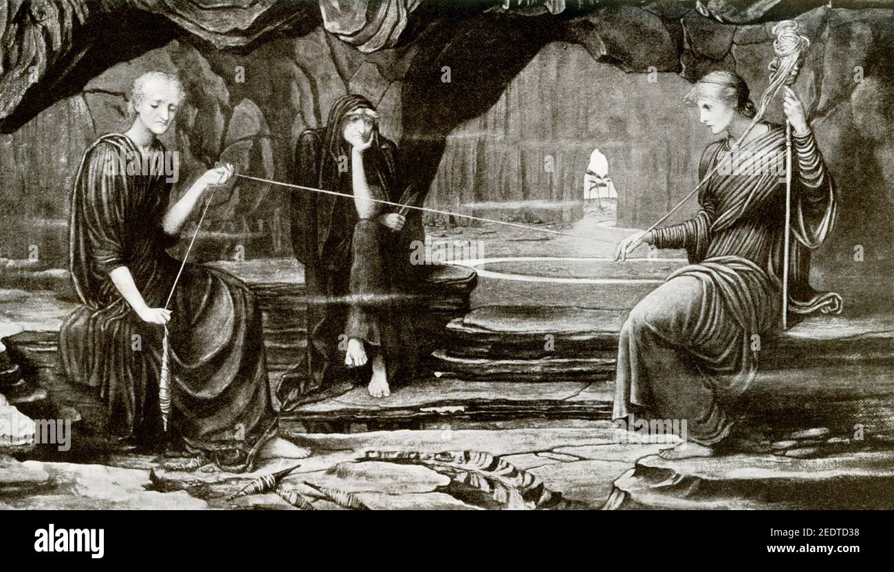 L'image montre les trois fates et est une œuvre intitulée A Golden ...