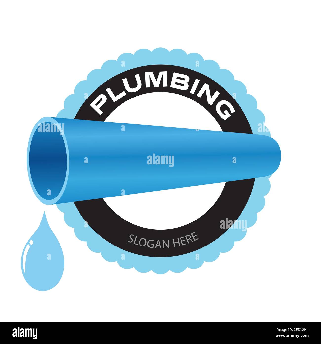 Logo de la société de plomberie. Tuyau d'eau avec symbole de goutte d ...