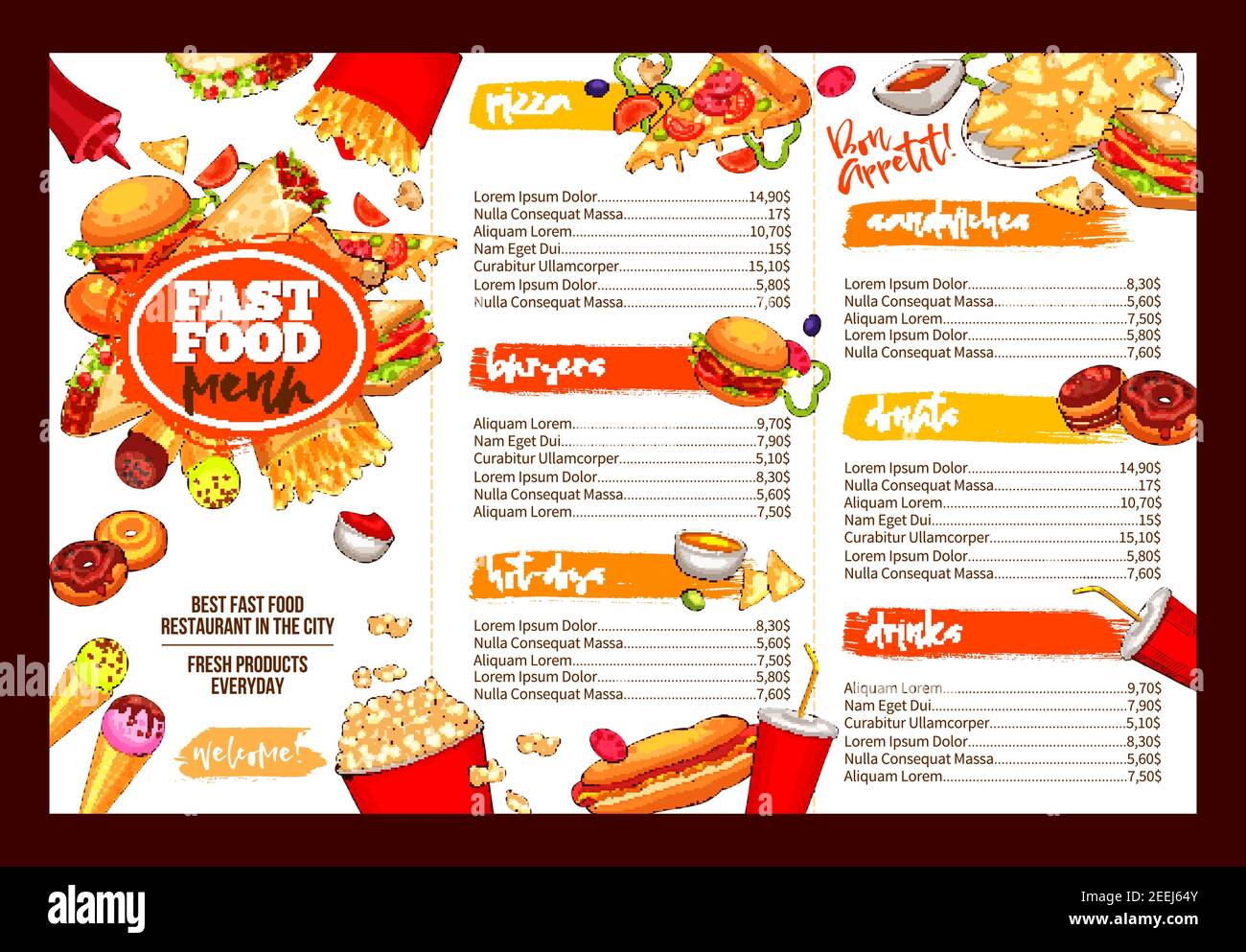 Fast food restaurant menu Banque d'images vectorielles - Alamy