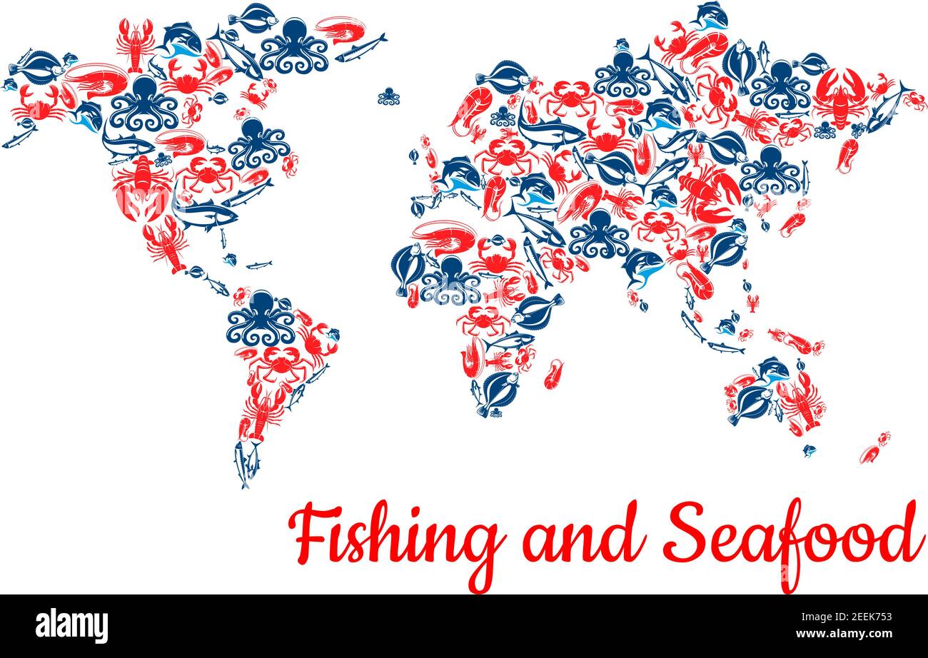 Carte du monde de la pêche des fruits de mer et de la nourriture du ...