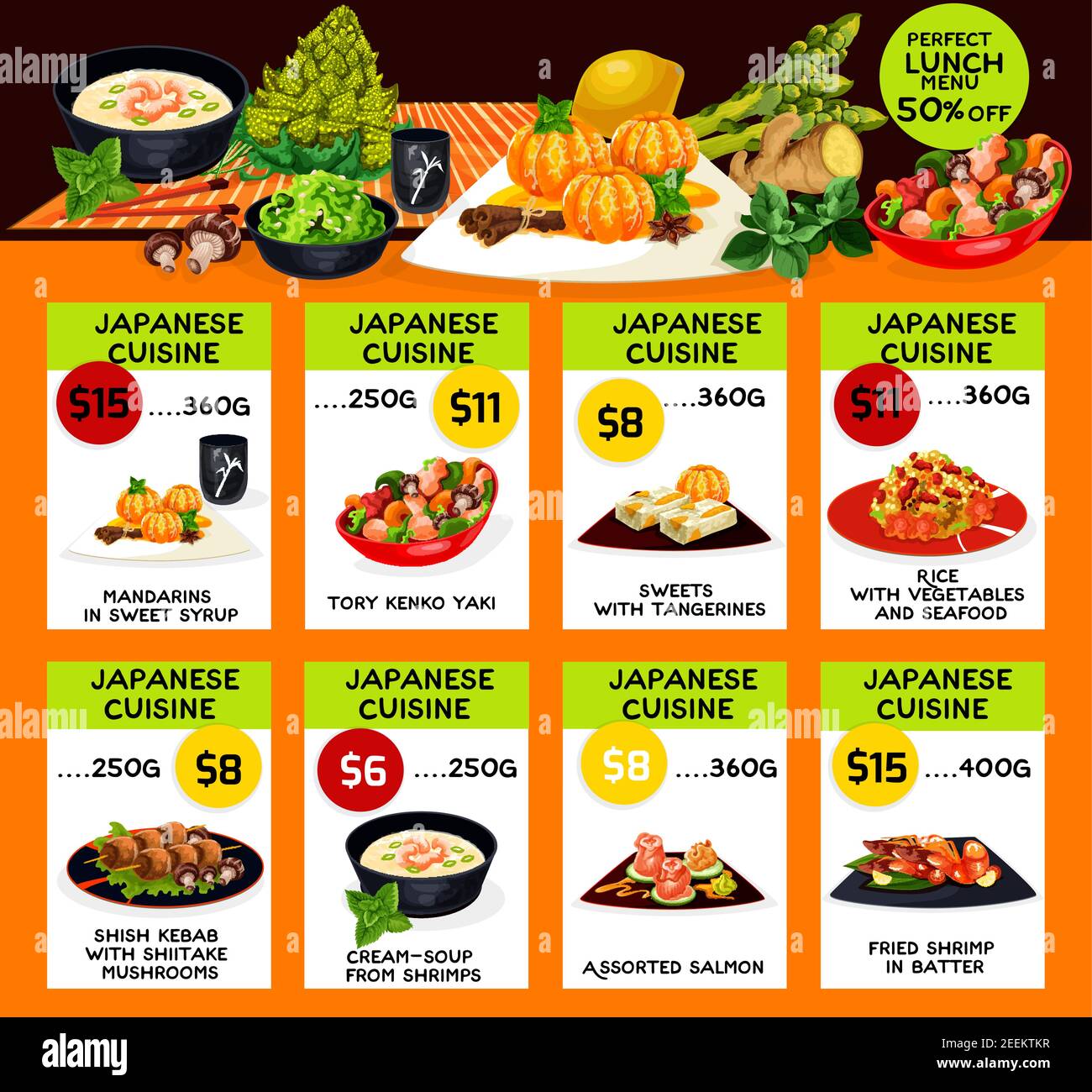 Modèle de menu de restaurant de cuisine japonaise. Offre déjeuner ...