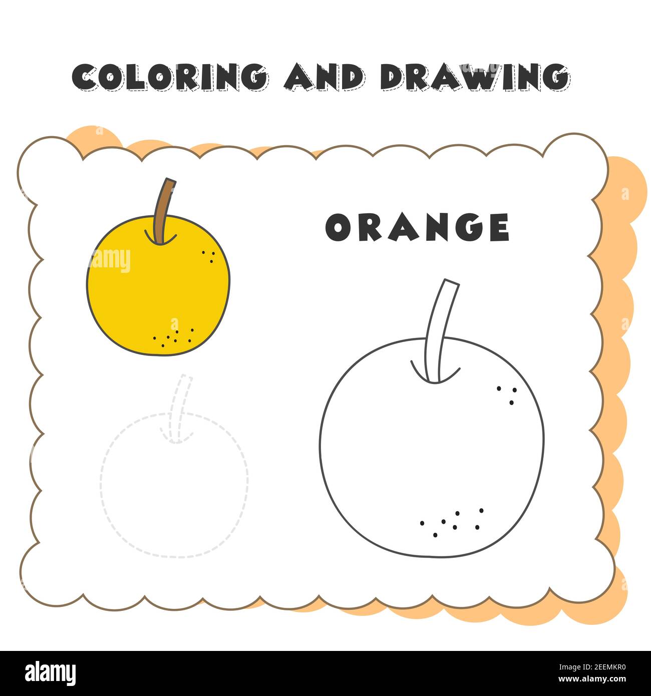 Dessin a colorier fruit orange Banque d'images détourées - Alamy