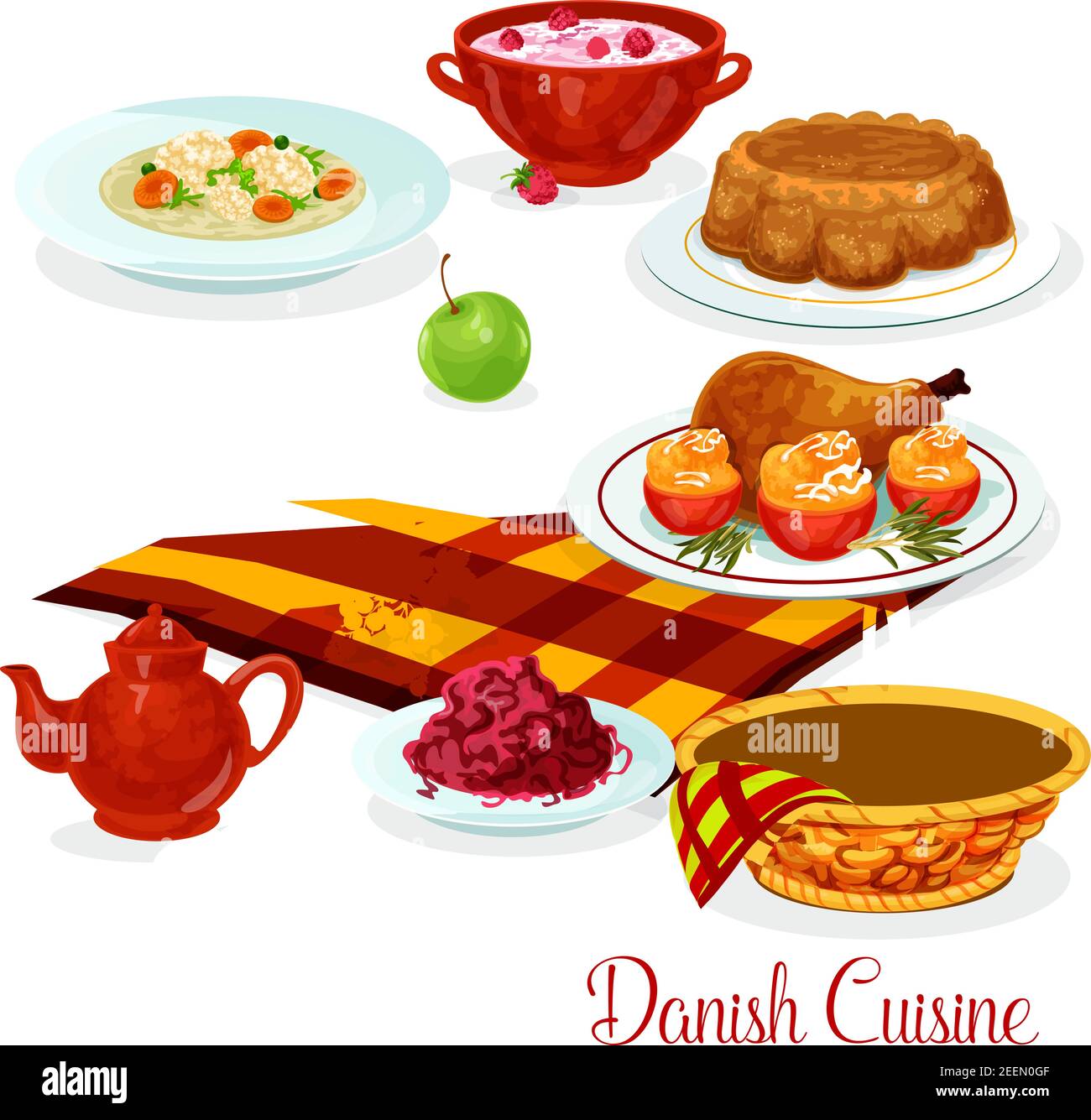 Cuisine danoise pour le déjeuner. Pâtes de saumon au poisson, poulet ...