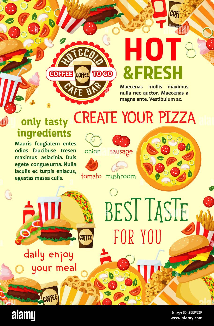 Modèle d'affiche de restauration rapide avec hamburgers, pizzas ou ...