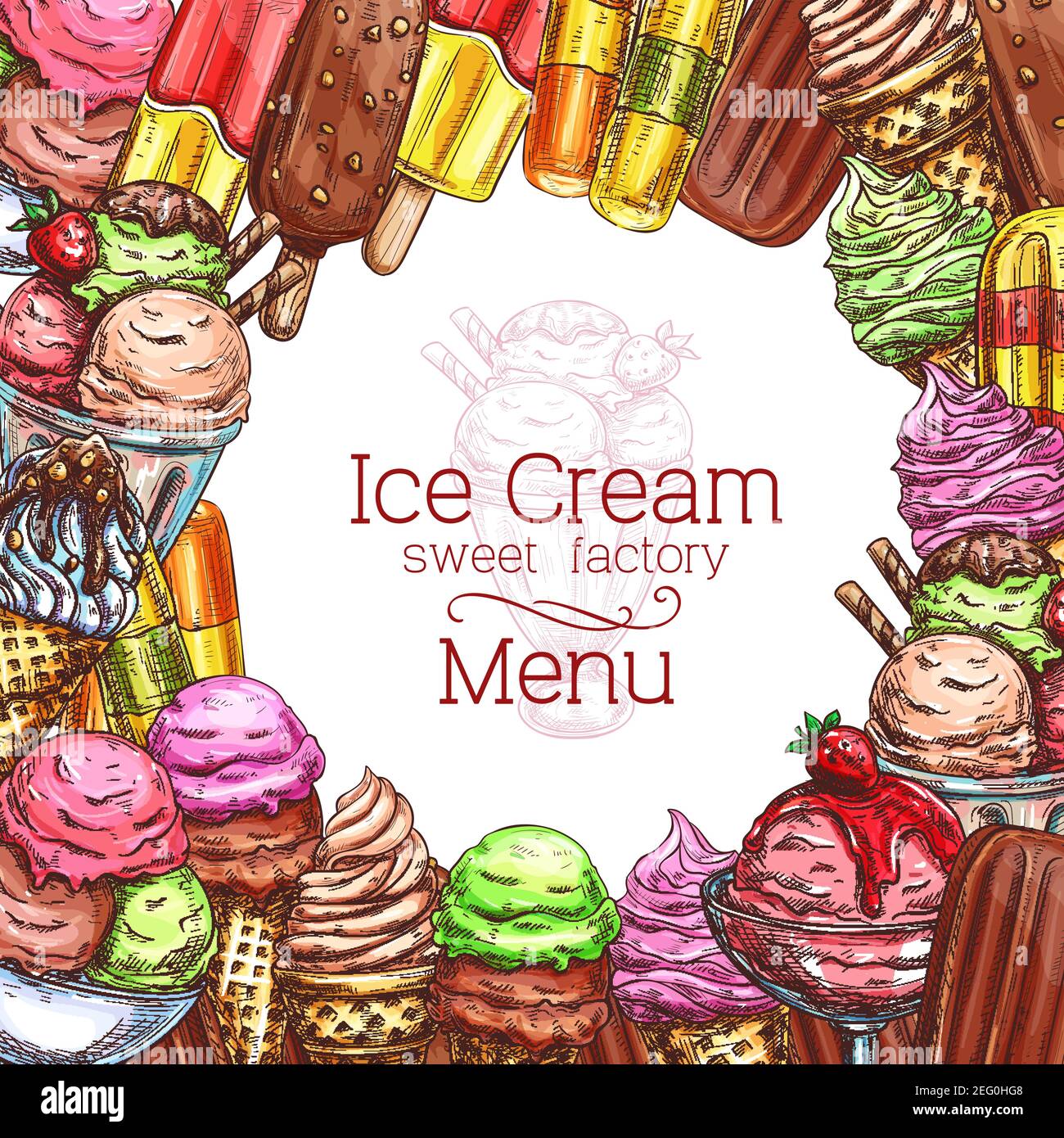 Menu de glace dessin pour gelateria ou café de glace. Modèle vectoriel ...