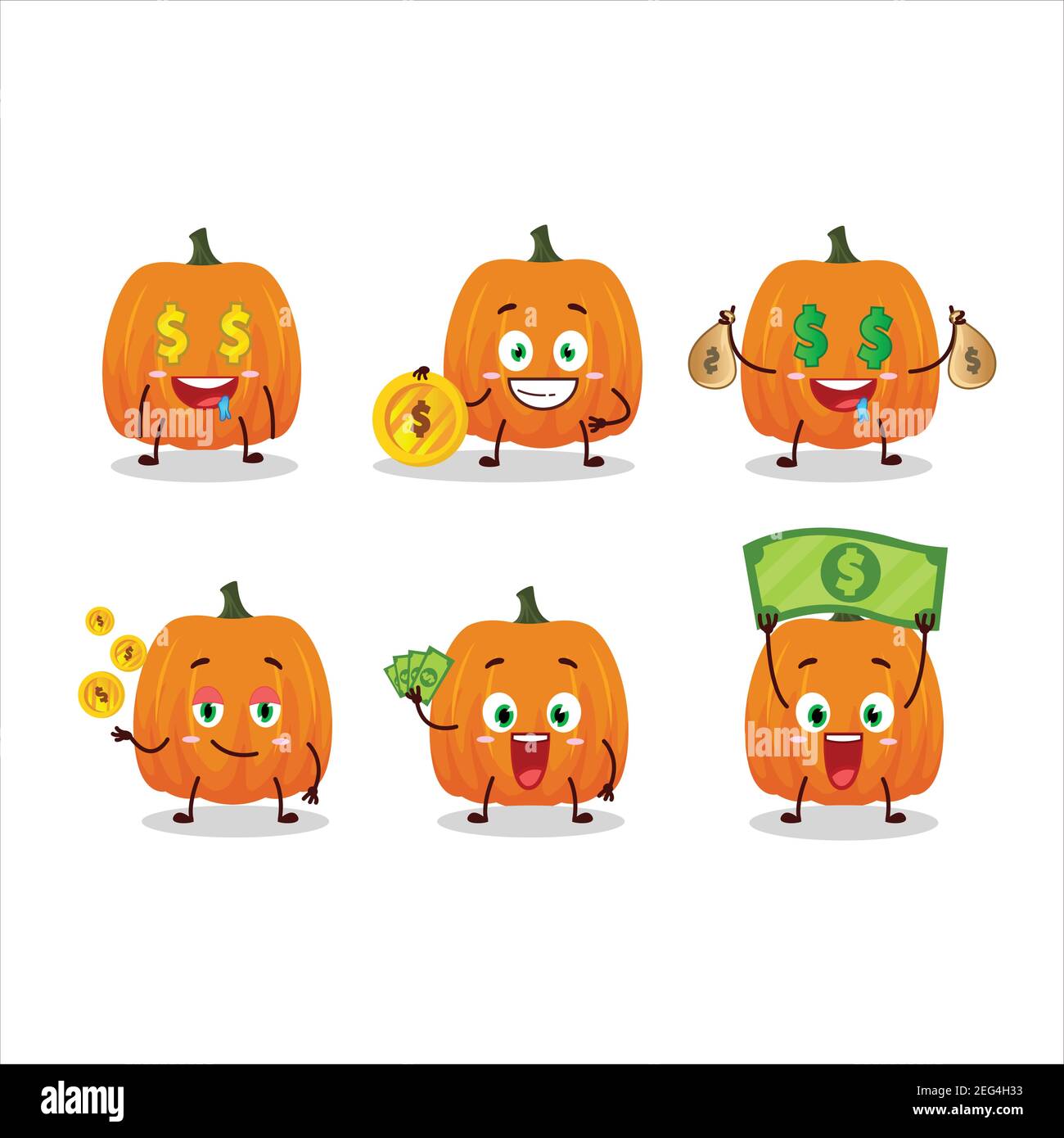 Nouveau personnage de dessin animé de citrouille avec émoticône mignon ...