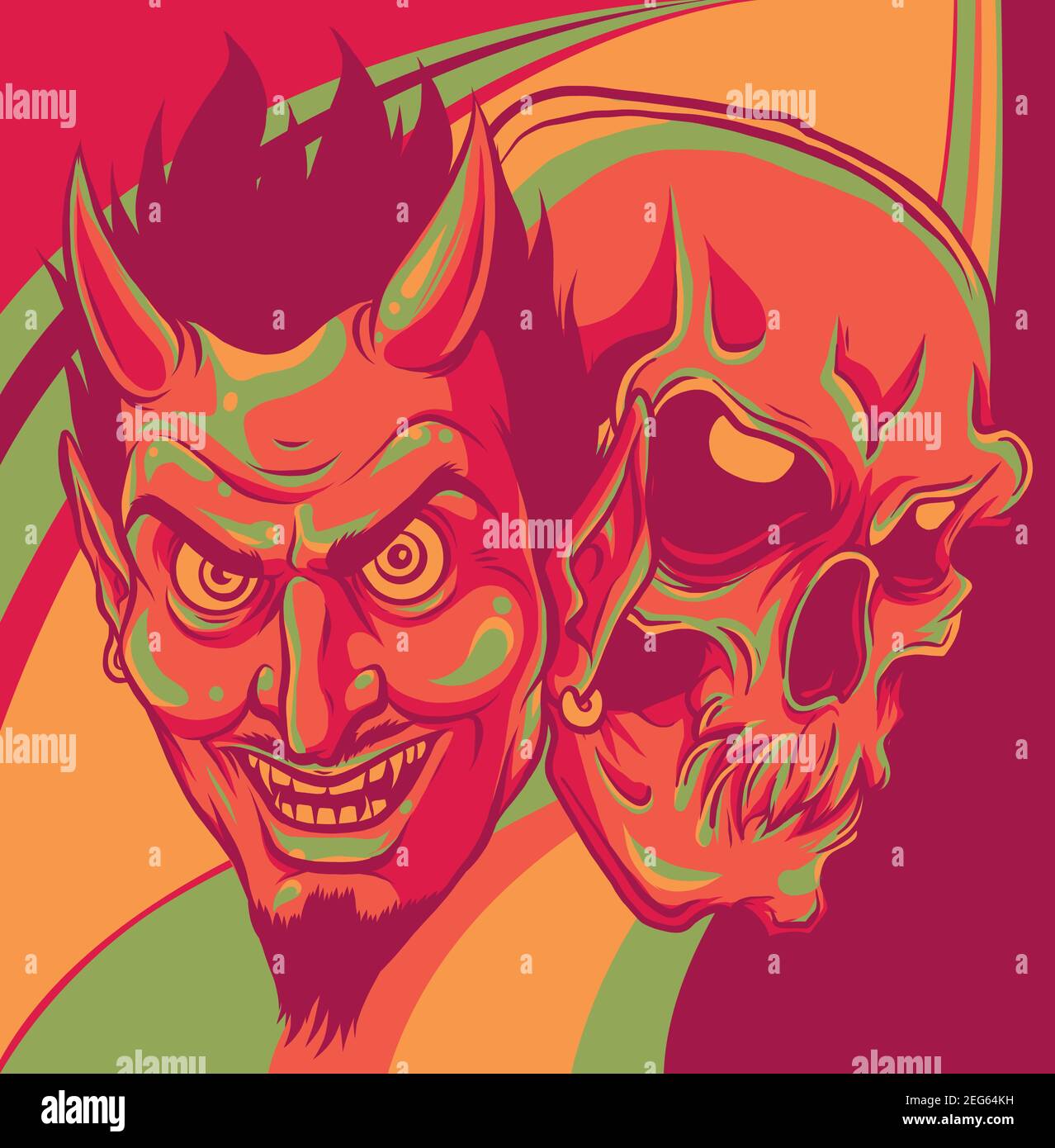 Motif d'illustration vectoriel de la tête du diable et du crâne Image ...