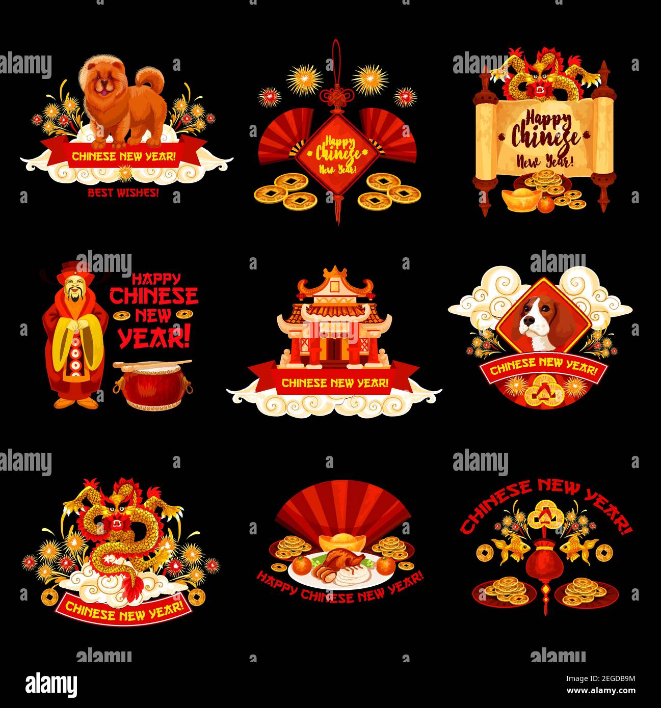 Joyeux nouvel an chinois sur les symboles chinois traditionnels du ...