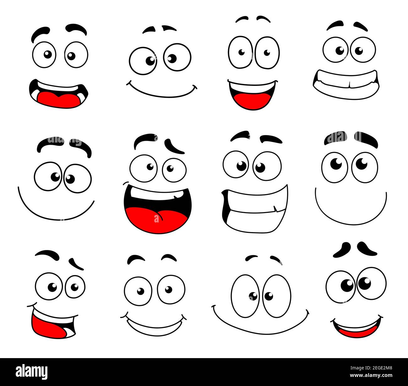 Jeu d'icônes de dessin animé d'émotion de visage humain. Émoticone ...