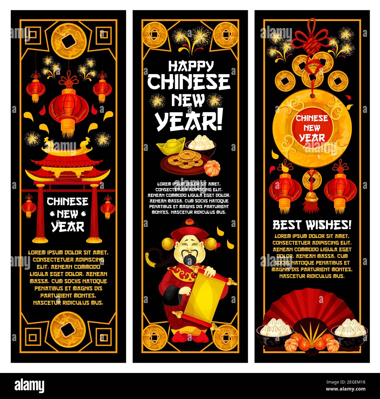 Joyeux nouvel an chinois banderoles de symboles chinois traditionnels ...