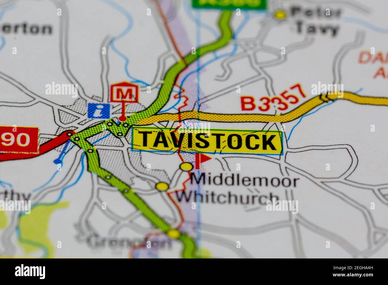 tavistock et les zones environnantes affichées sur une carte routière ...