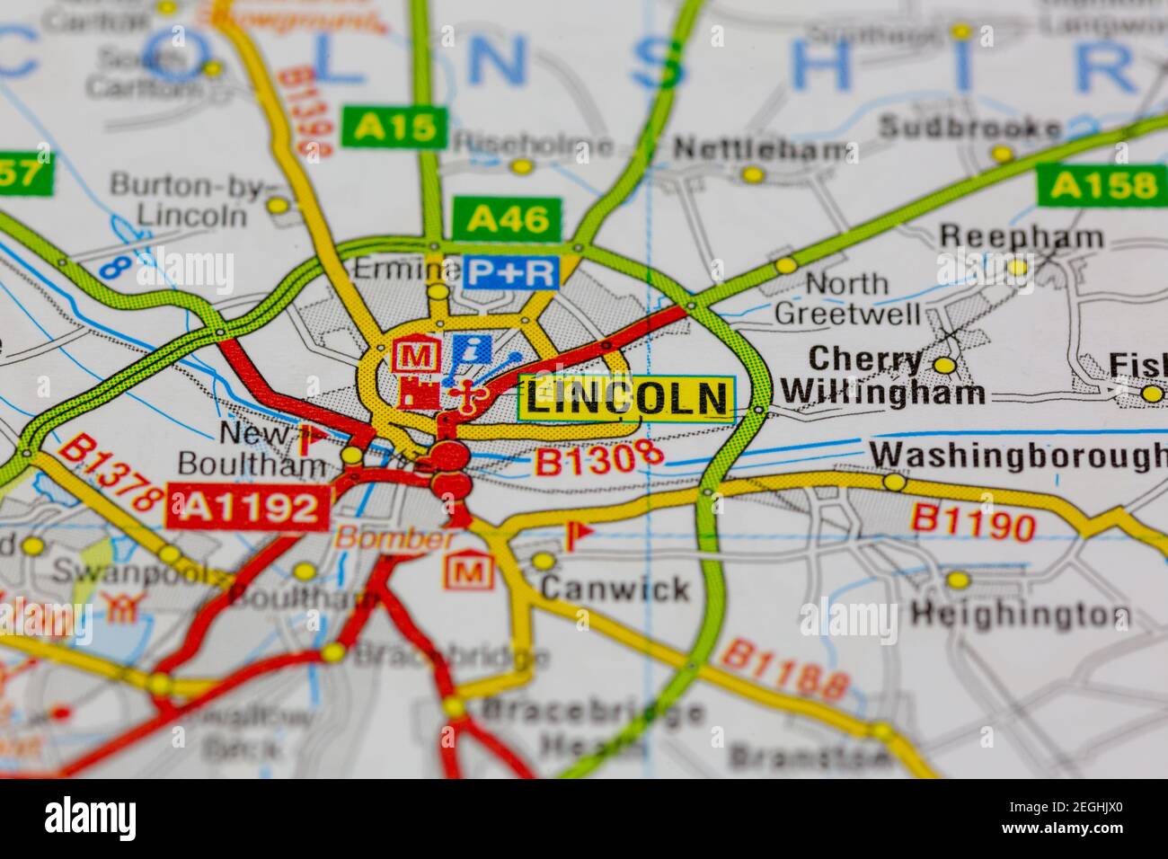 Lincoln et ses environs sont indiqués sur une carte routière ou carte ...