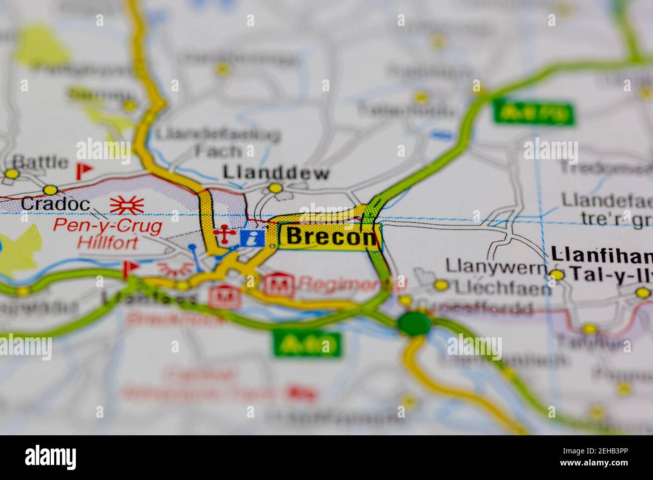 Brecon et les zones environnantes affichées sur une carte routière ou ...