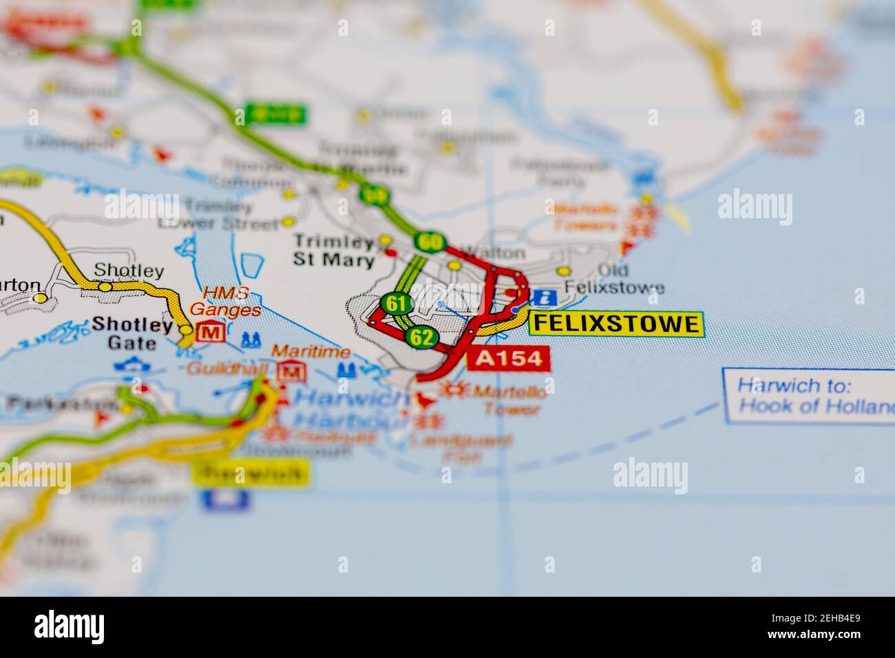 Felixstowe et les zones environnantes sur une carte routière ou Carte ...