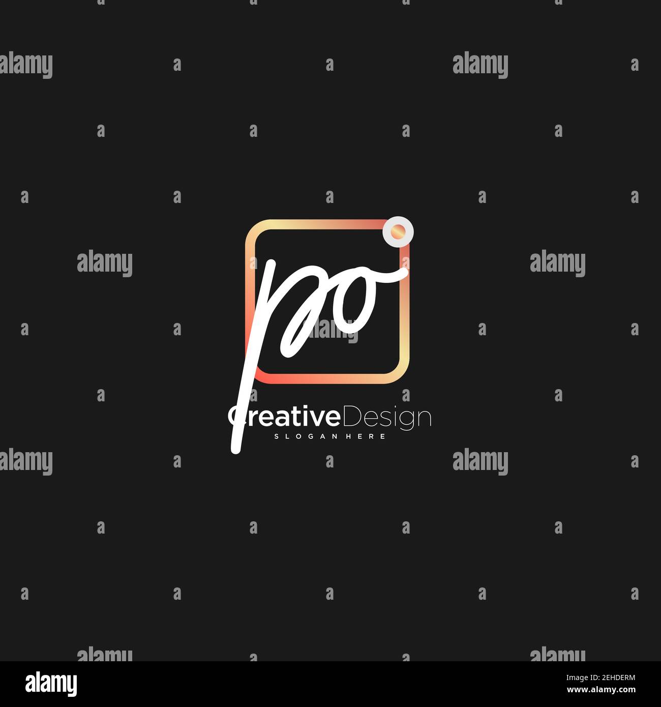 Po lettre initiale logo écriture manuscrite dessin à la main boîte ...