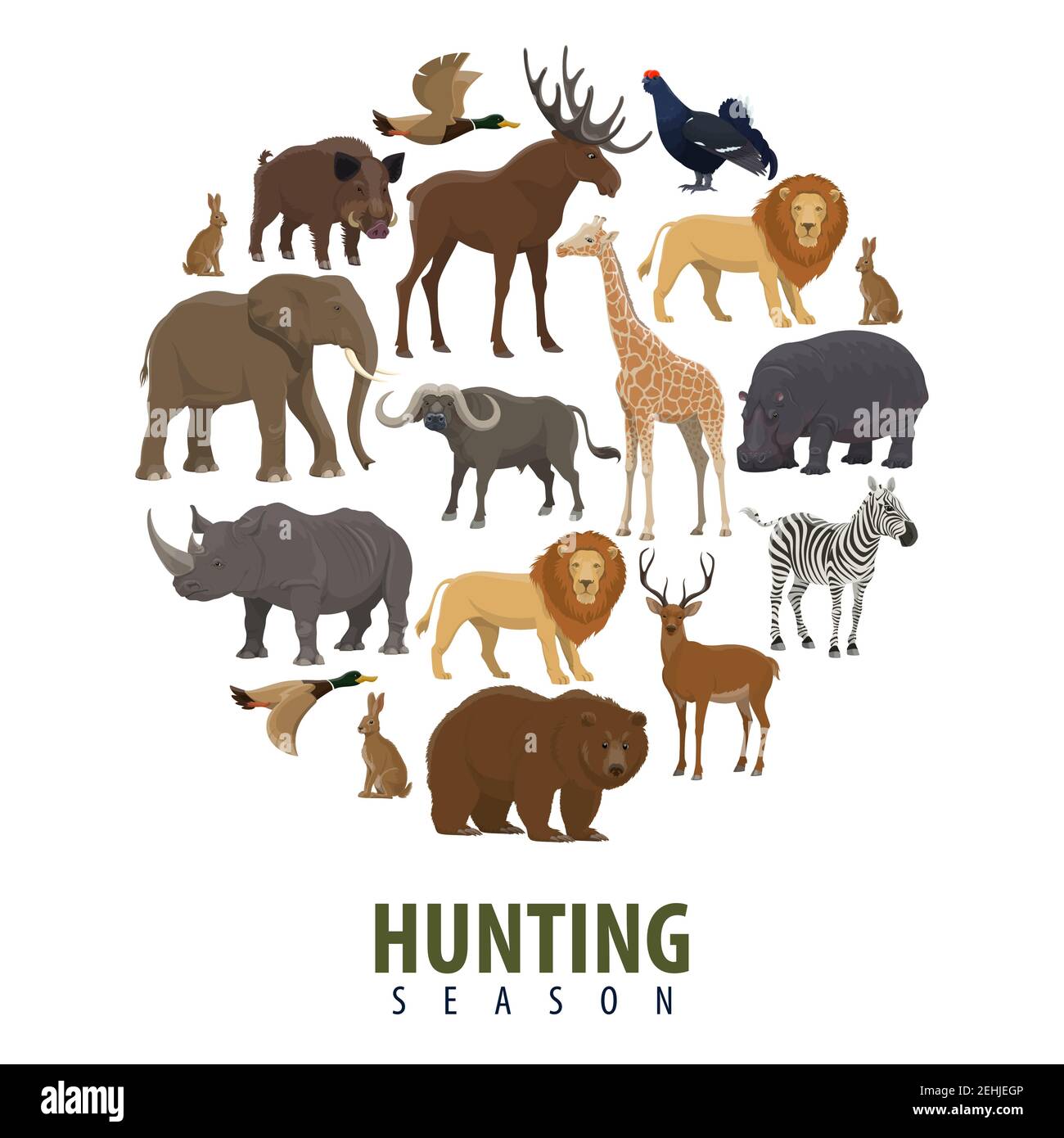 Affiche de chasse ouverte des animaux sauvages. Motif vectoriel d ...