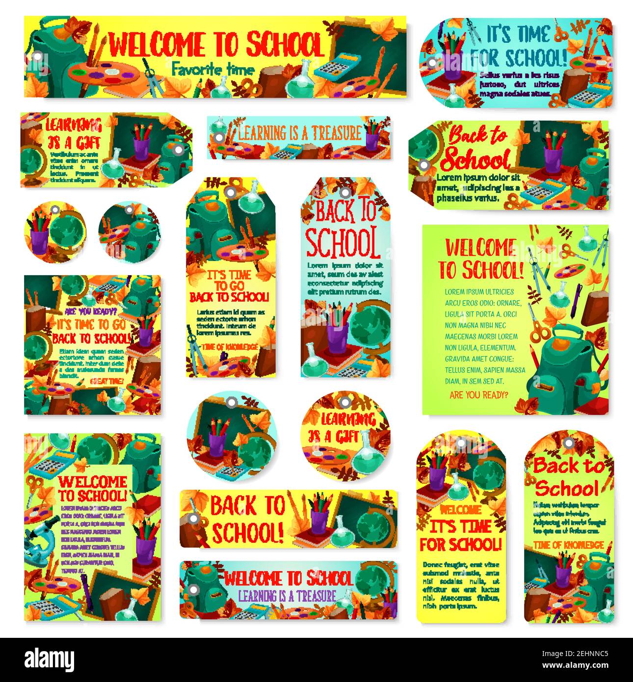 Ensemble d'étiquettes et d'étiquettes de rentrée pour la célébration de ...