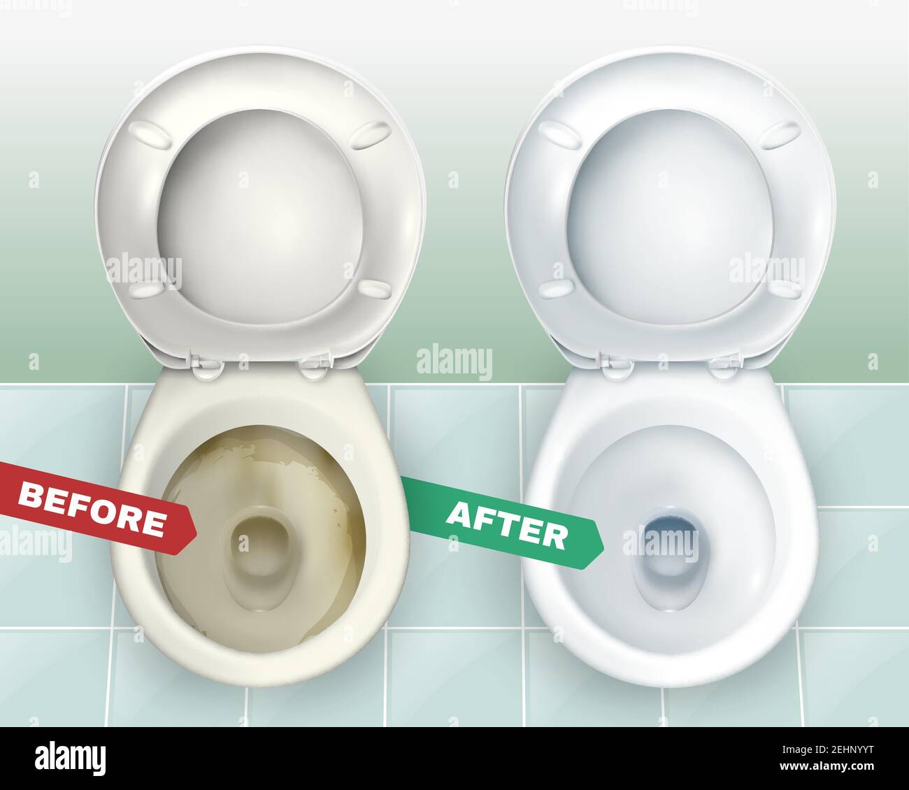 Composition réaliste de toilettes sales et propres représentant deux ...