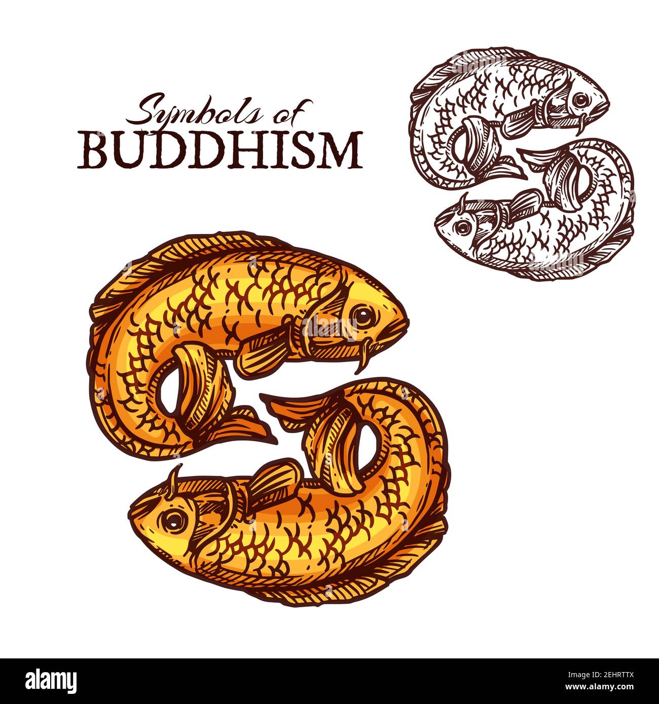Bouddhisme symboles de religion avec attribut symbolique de poisson ...