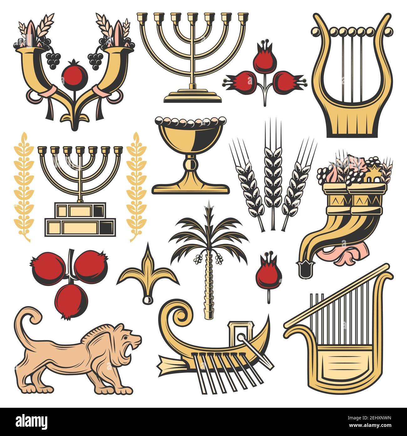 Israël judaïsme religion et culture symboles. Vecteur menorah juive ...