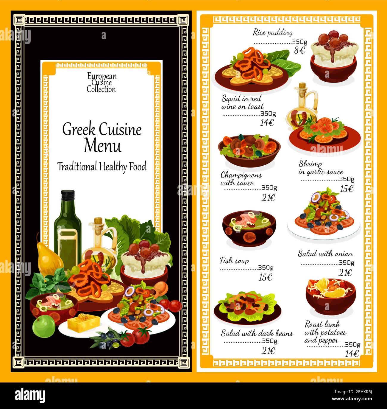 Cuisine grecque, menu de plats traditionnels. Repas grec vectoriel ...