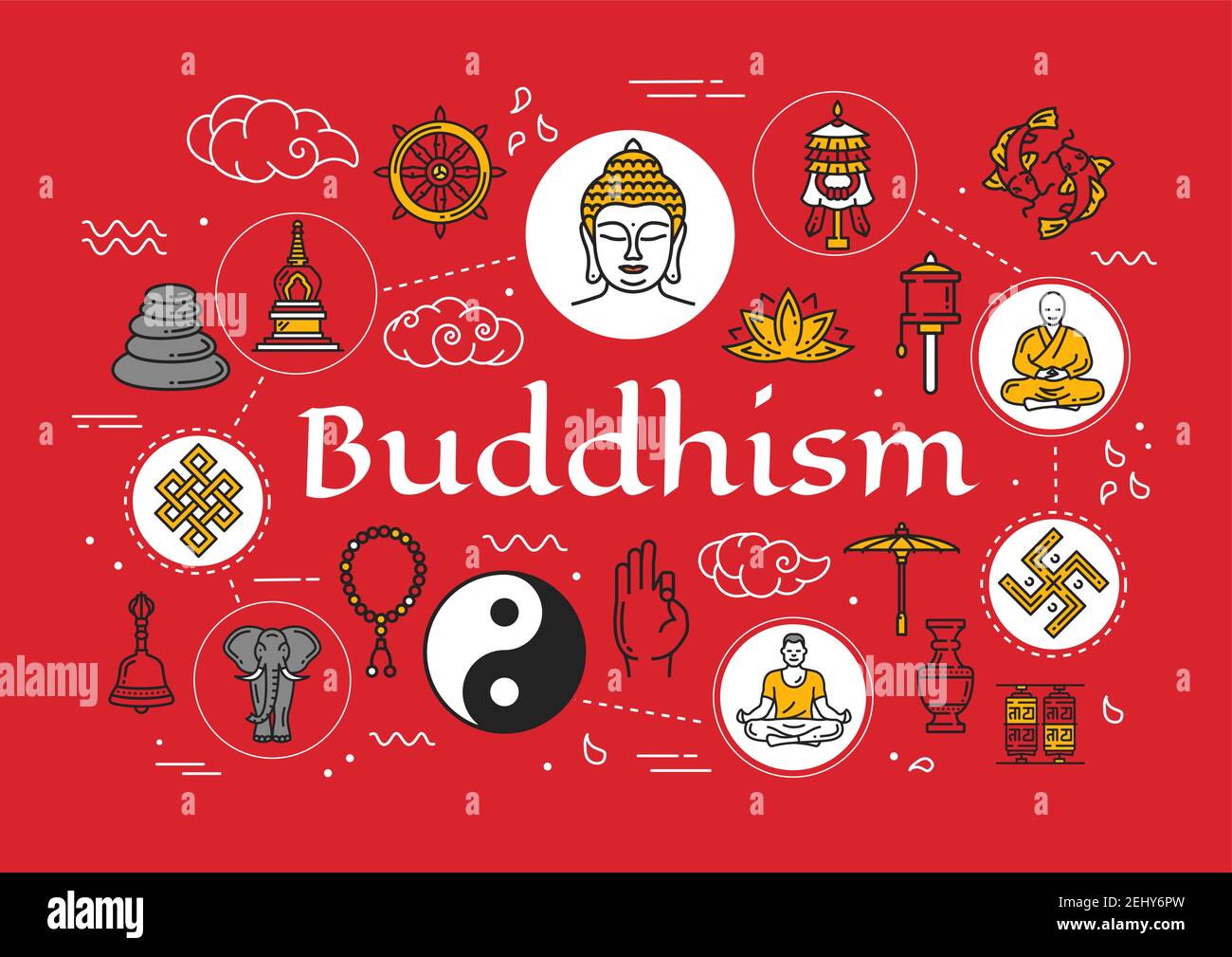 Bouddhisme culture religieuse et symboles de méditation zen. Buddha ...