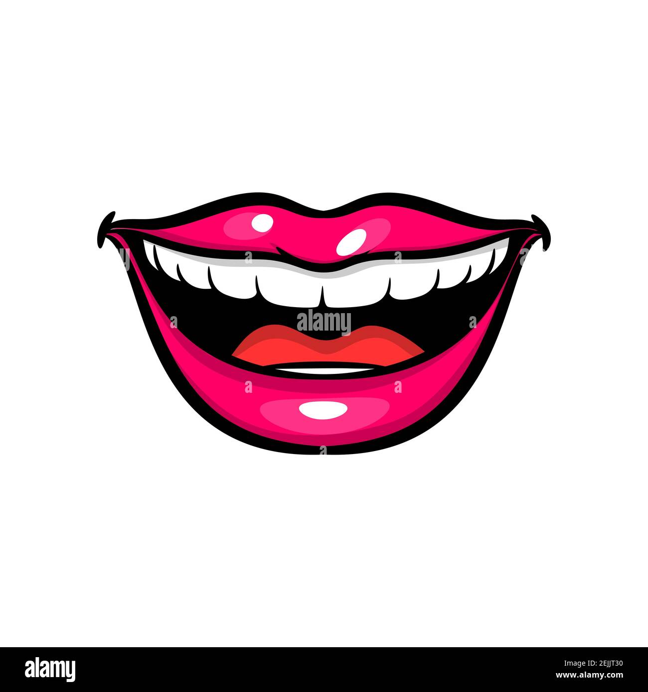 Rose rouge femme sourire lèvres dans le style pop art isolé sur fond ...