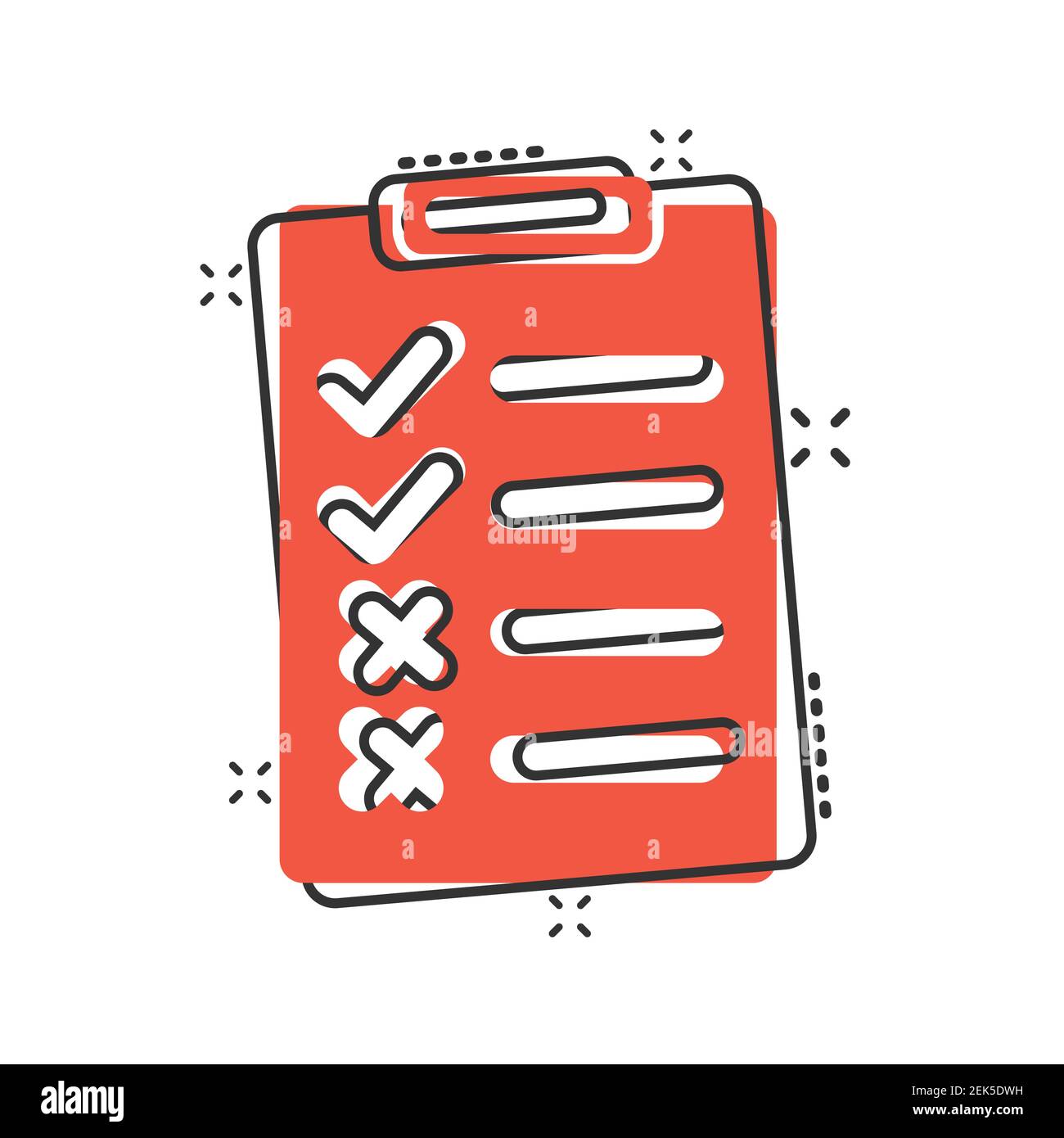 Icône de liste de contrôle de document en style comique. Signaler l ...