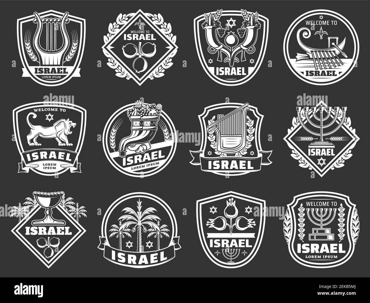 Israël bouclier badges avec le judaïsme religion et culture vecteur ...