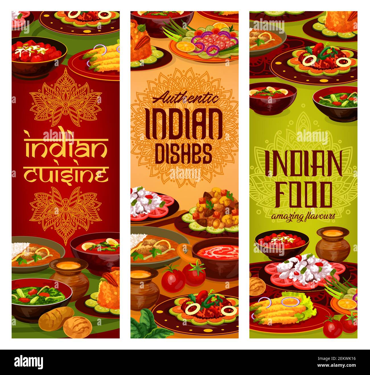 Cuisine indienne, plats traditionnels indiens nationaux, bannières de ...