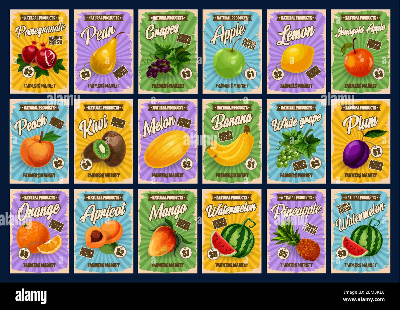 Cartes de la liste des prix de la ferme de fruits tropicaux. Vecteur ...