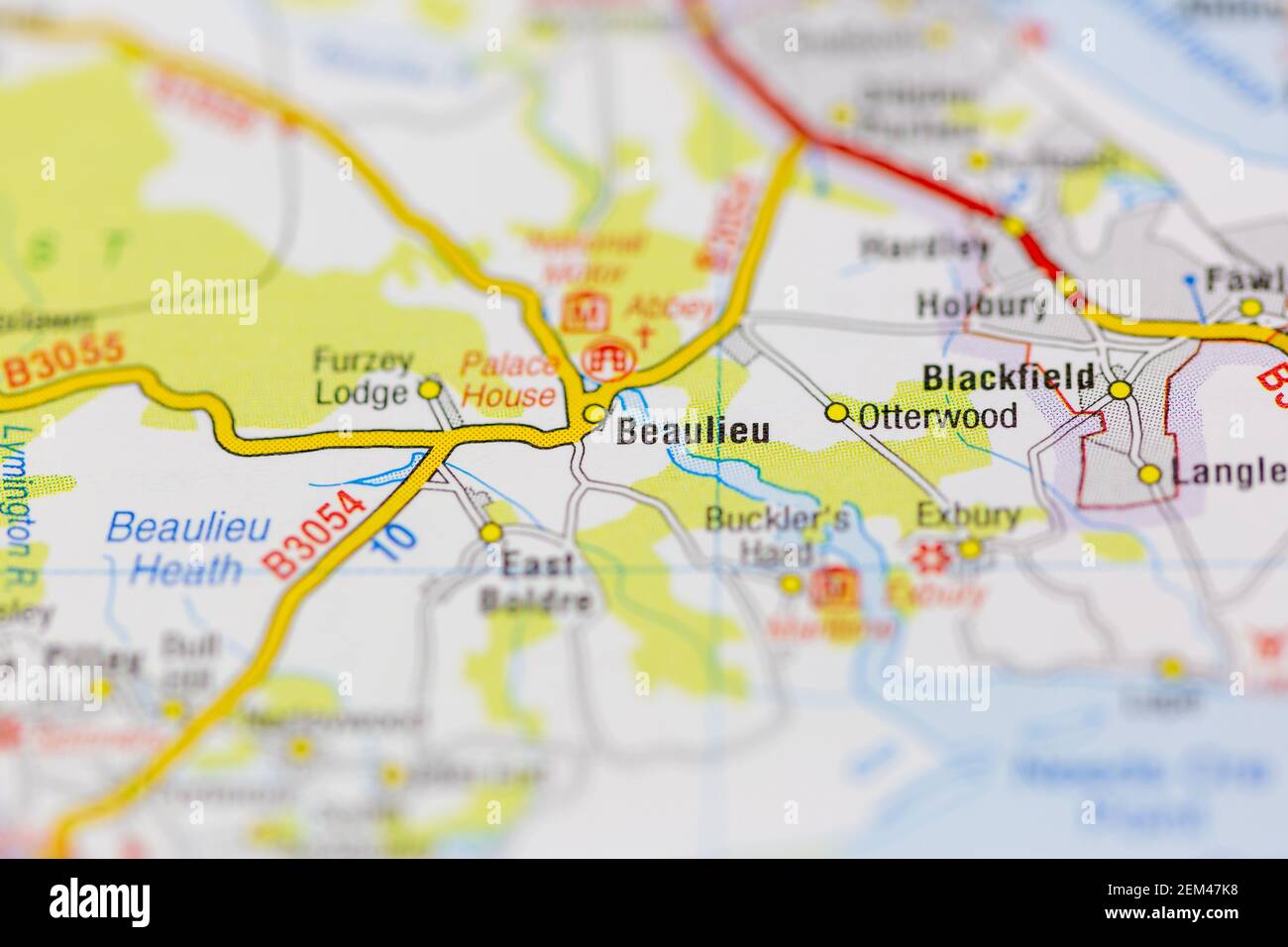 Beaulieu dans la nouvelle forêt sur une carte routière ou carte ...