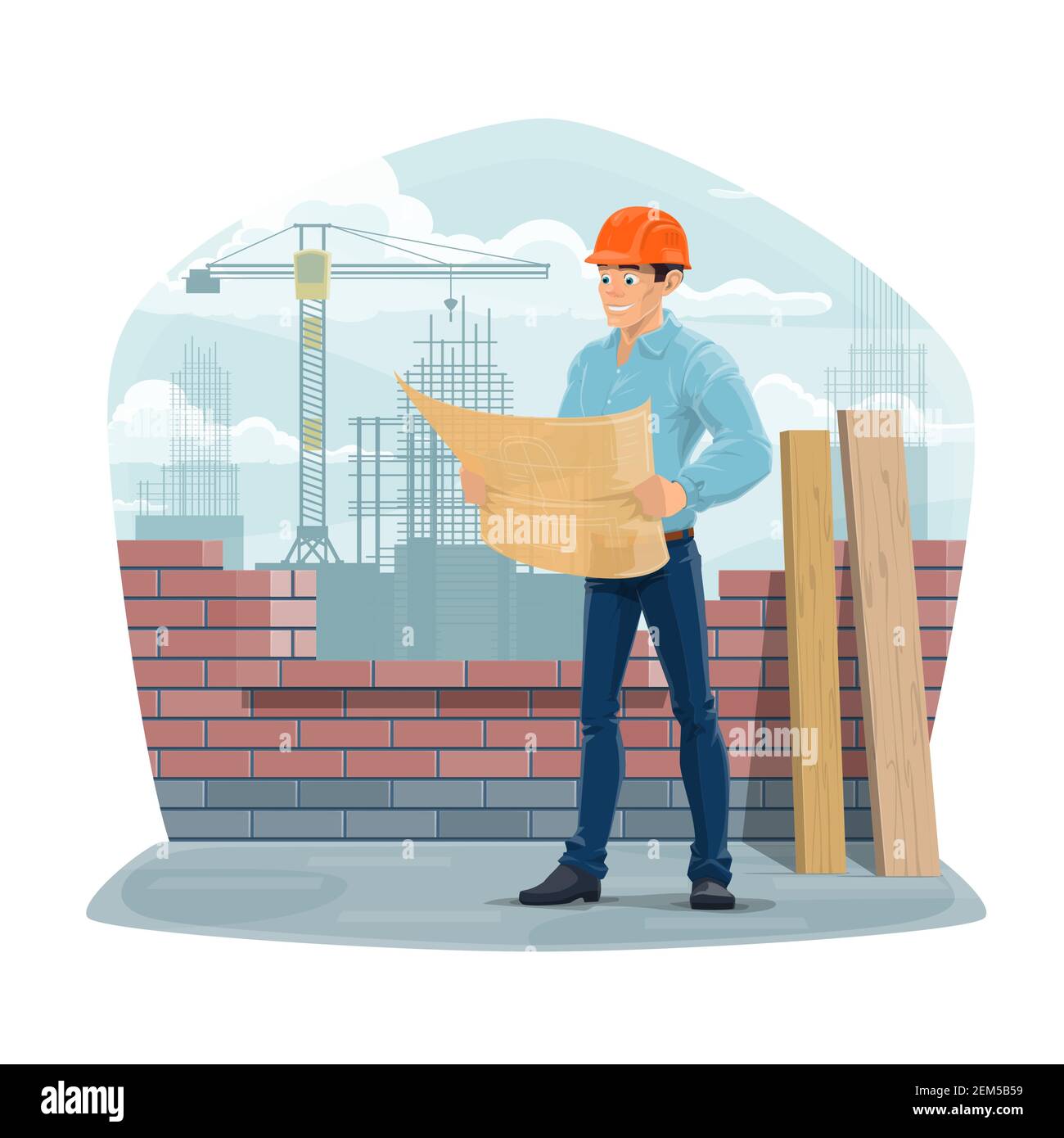 Architecte, ingénieur ou contremaître de constructeur sur le chantier ...