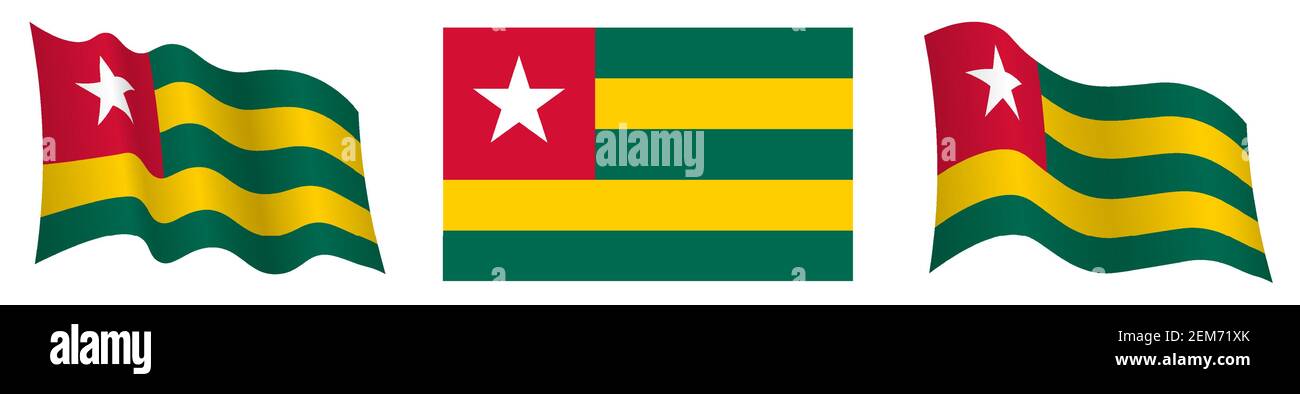 Drapeau de la République togolaise en position statique et en mouvement ...