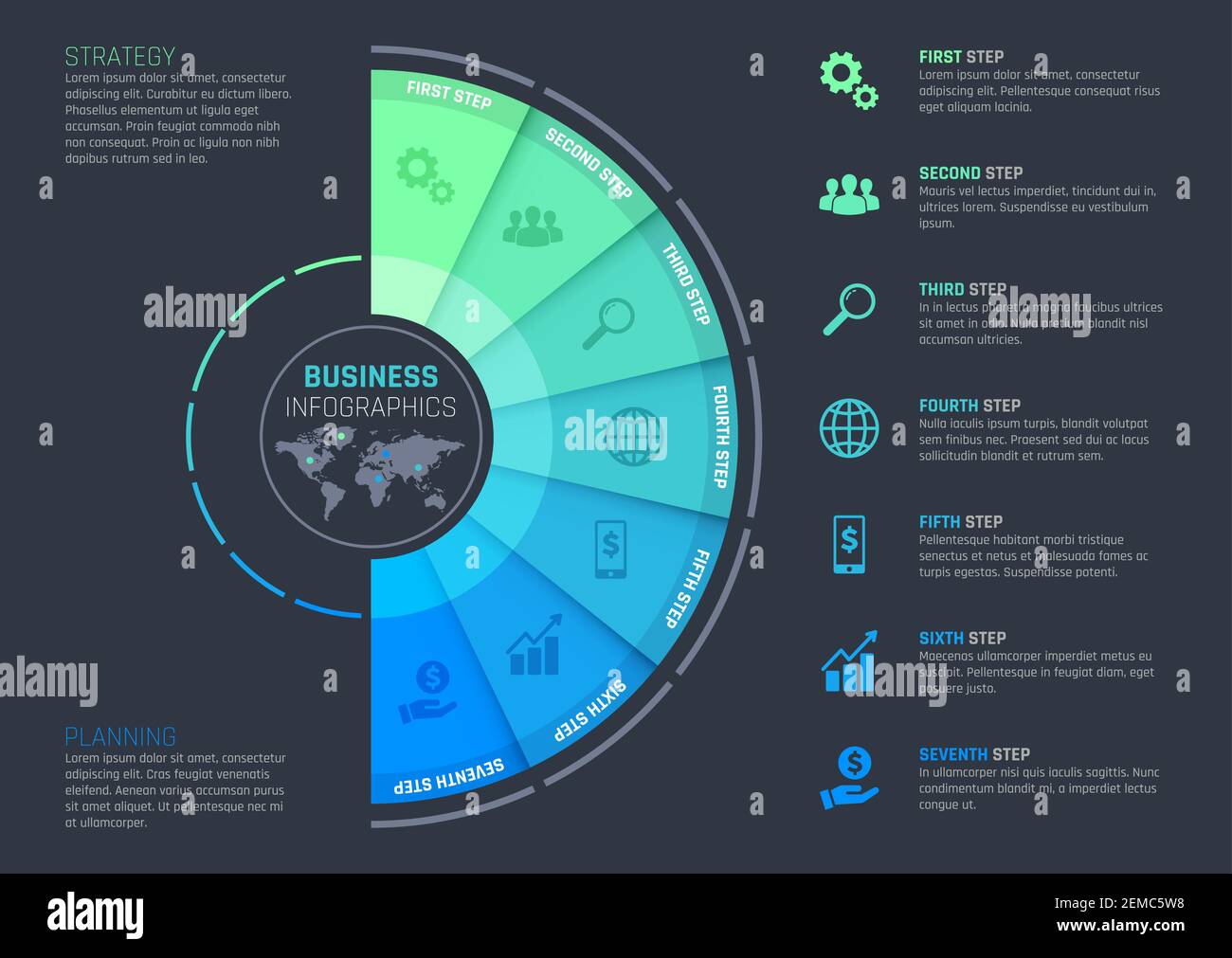 Infographies d'entreprise avec modèle vectoriel de graphique d'étapes ...