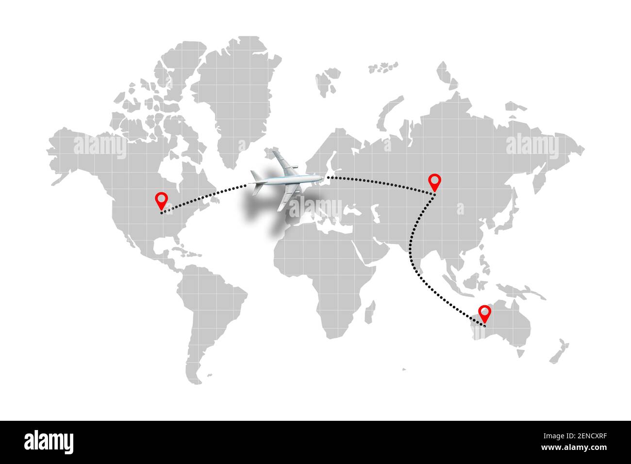 Concept de trajectoire de vol d'avion sur la carte du monde avec points ...