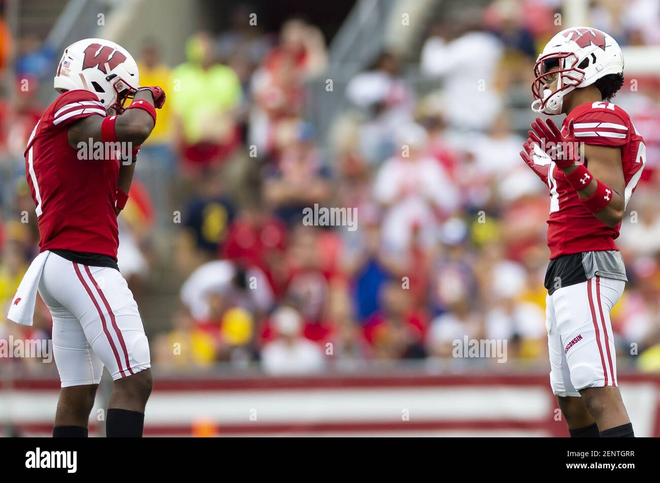 21 septembre 2019 : le cornerback des Badgers du Wisconsin Faion Hicks ...
