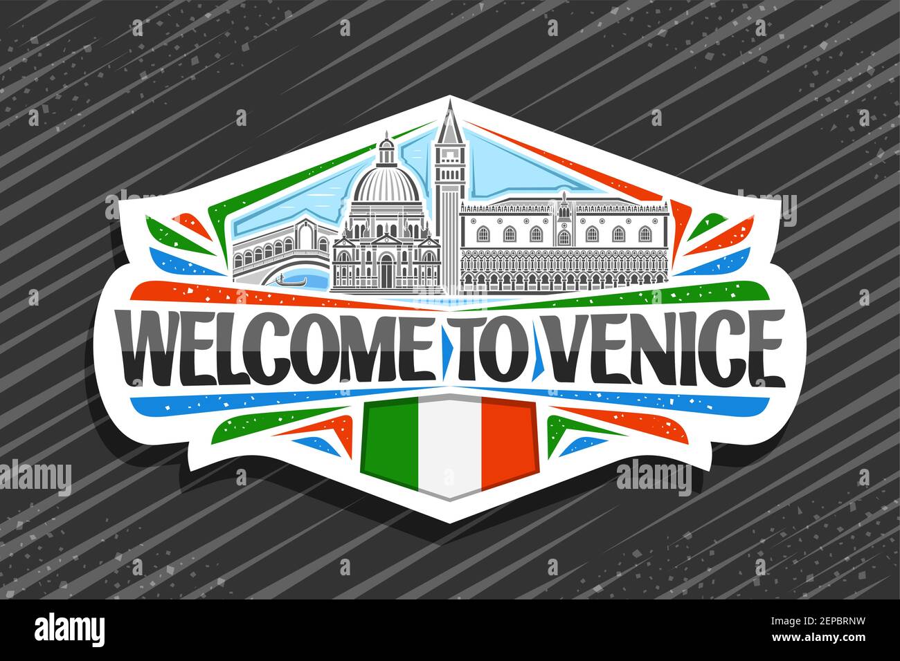 Logo Vector pour Venise, signe décoratif blanc avec illustration de ...