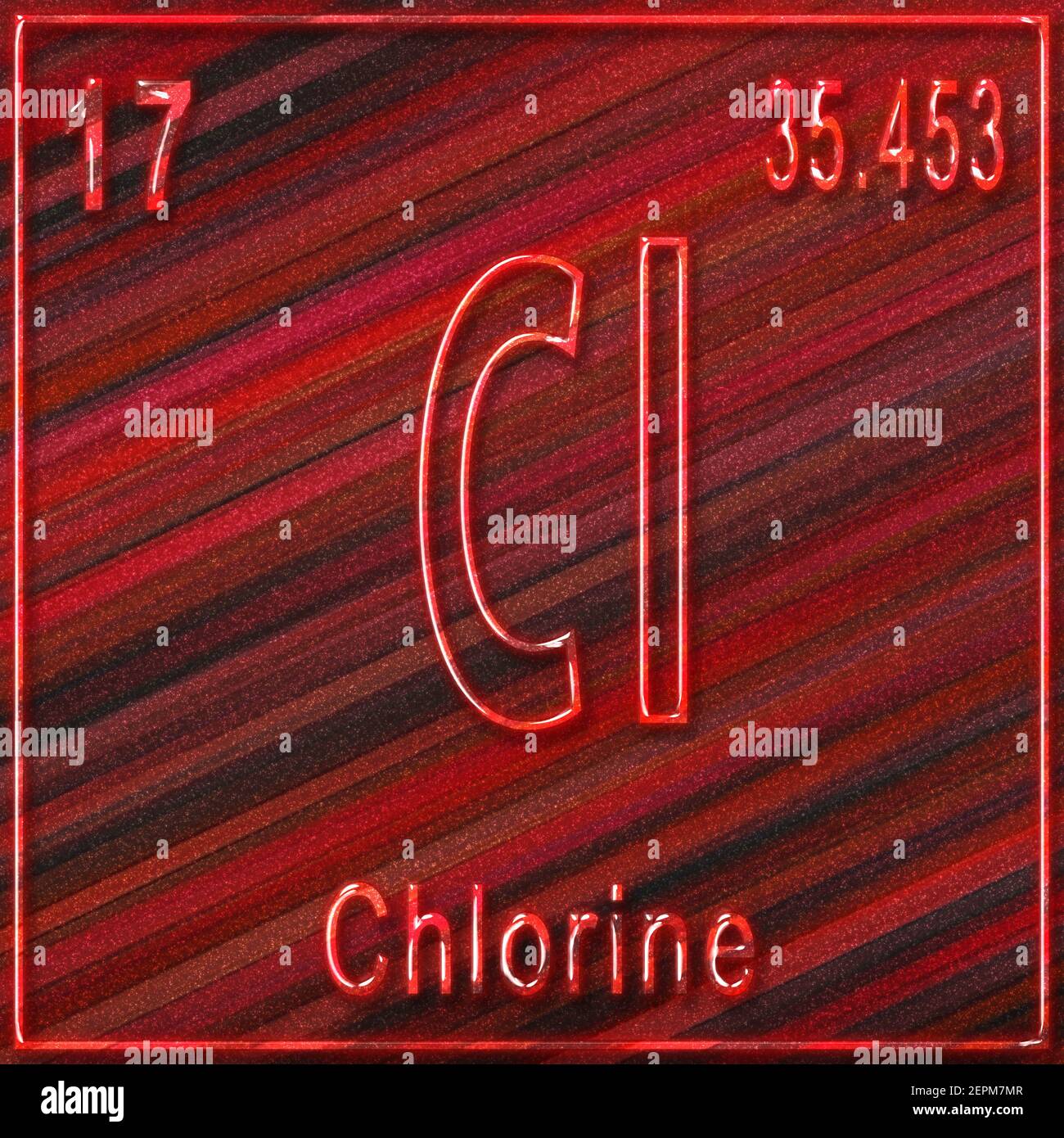 Élément chimique de chlore, signe avec numéro atomique et poids ...
