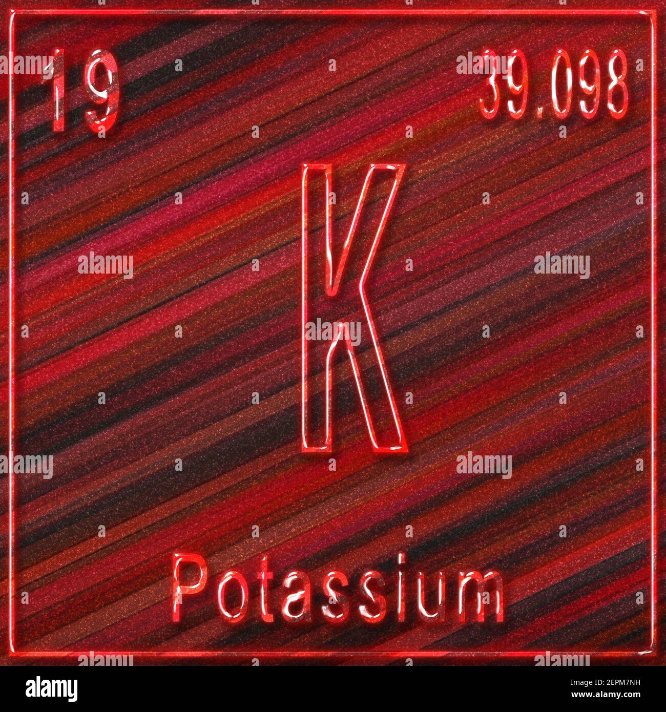 Élément chimique de potassium, signe avec numéro atomique et poids ...