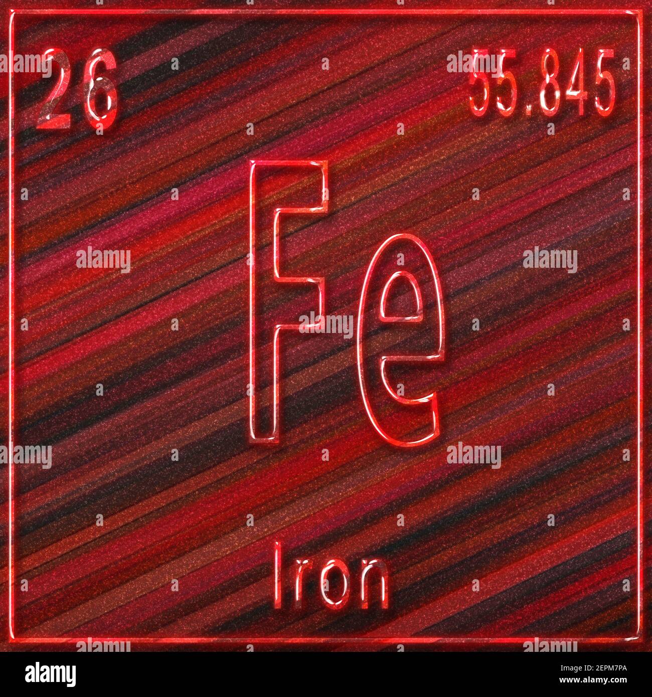 Élément chimique en fer, signe avec numéro atomique et poids atomique ...